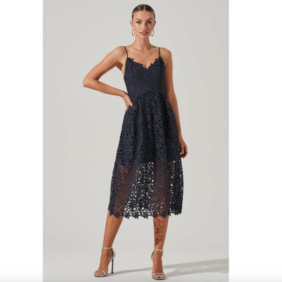 Astr | Dresses | Astr The Label Blue Lace Aline Midi Dress | Poshmark